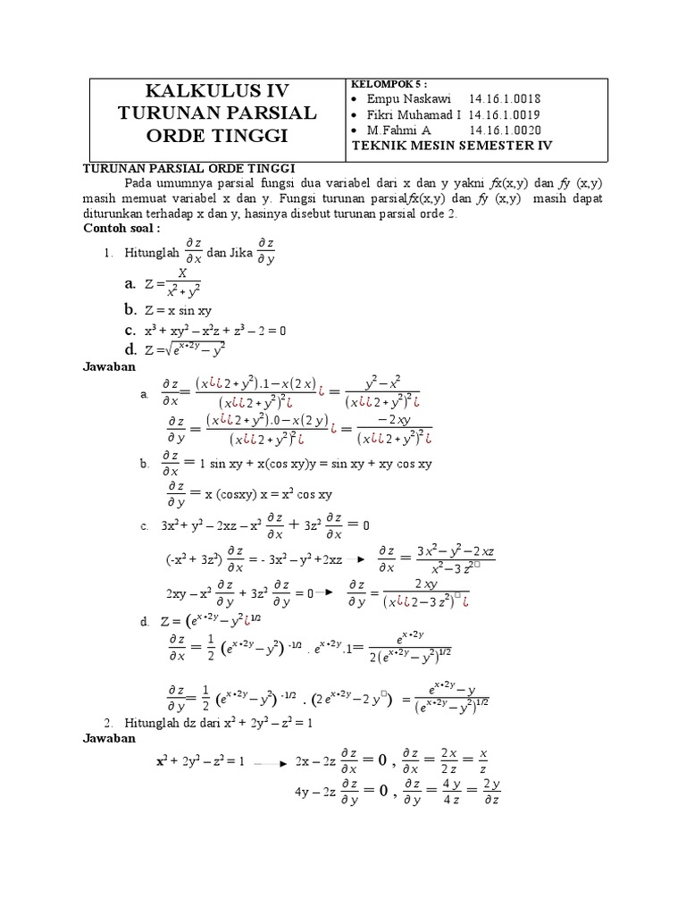 Kalkulus IV Turunan Parsial Orde Tinggi | PDF | Metode & Bahan Ajar