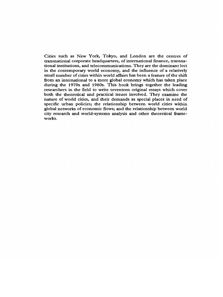 Paul L. Knox, Peter J. Taylor - World Cities in A World-System (1995 ...