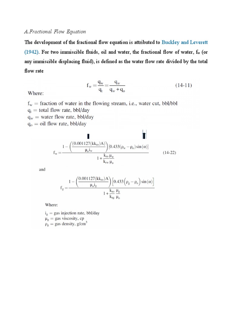 Buckley and Leverett (1942) : A.Fractional Flow Equation | PDF ...