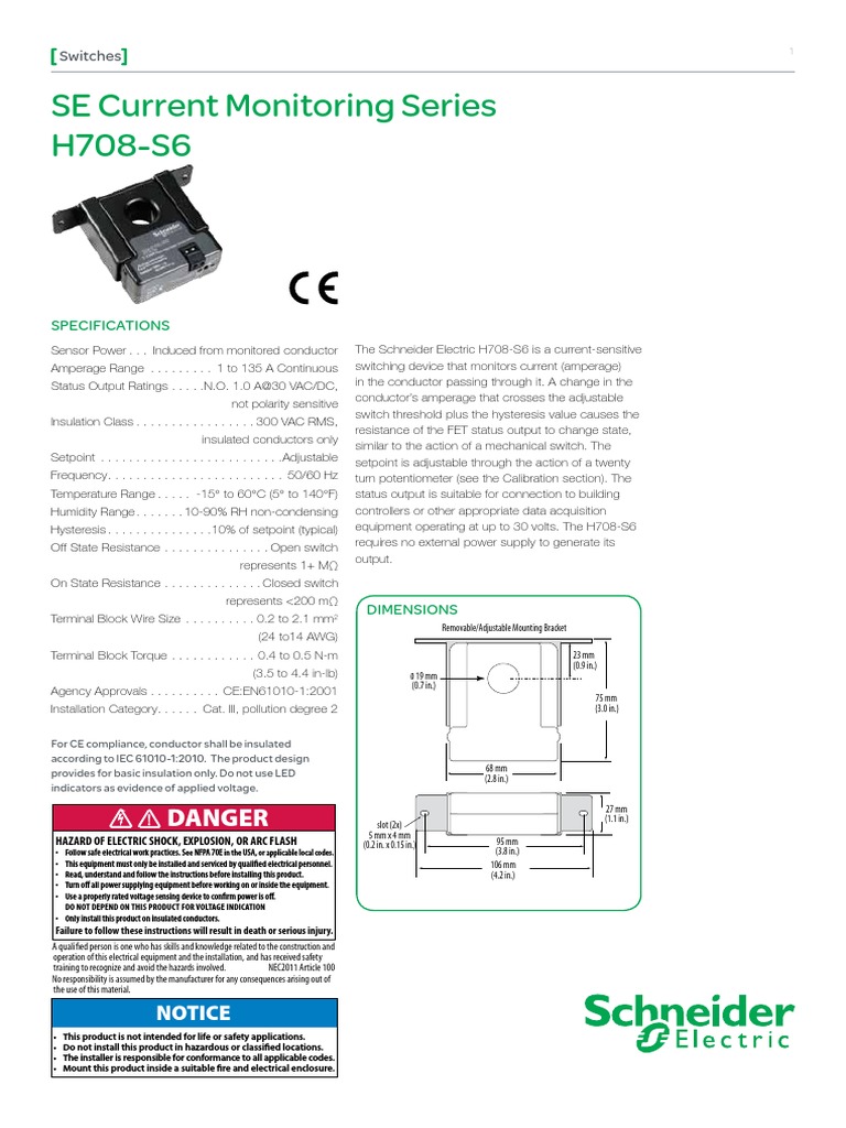 SE Current Monitoring Series H708-S6: Danger | PDF | Switch | Insulator ...