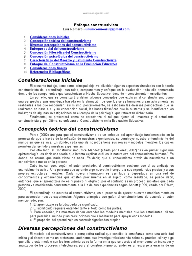 Enfoque Constructivista | PDF | Constructivismo (filosofía de la educación) | Evaluación