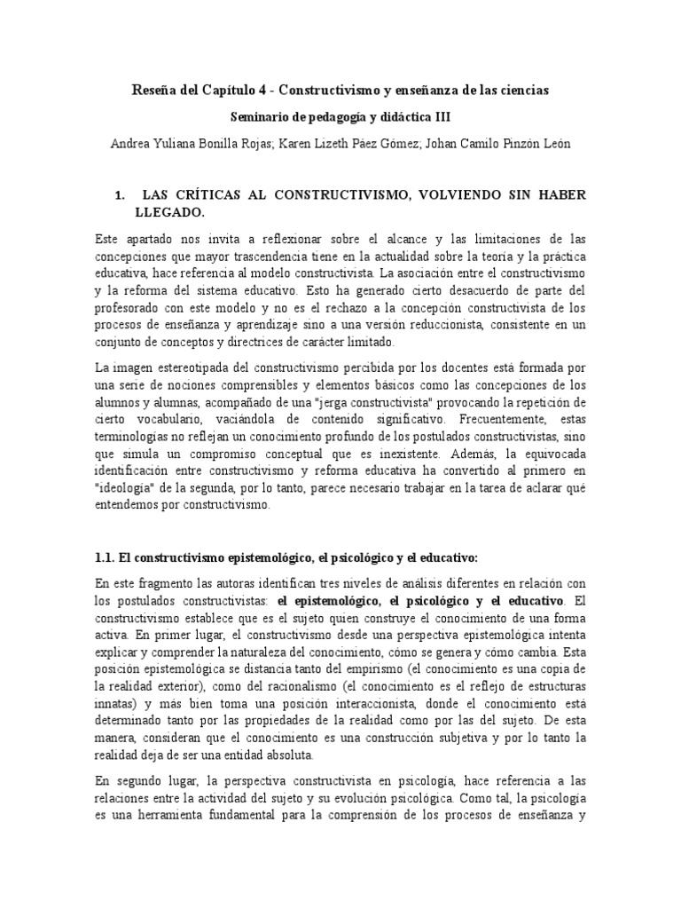 Reseña Del Capitulo 4 | PDF | Constructivismo (filosofía de la educación) | Aprendizaje