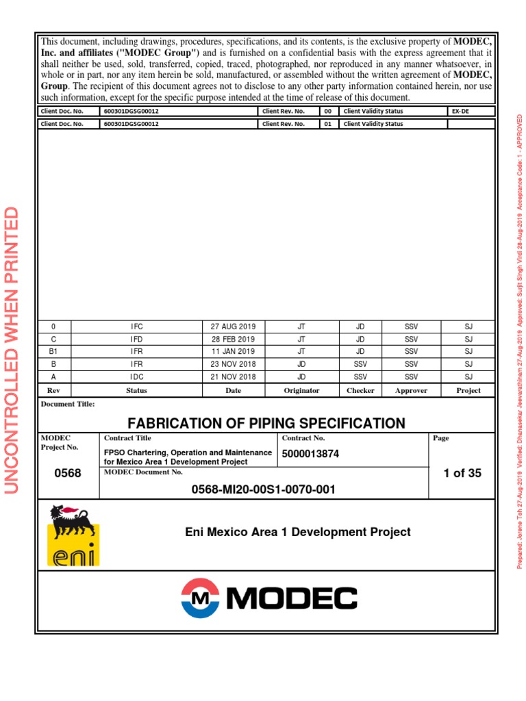 Fabrication of Piping Specification | PDF | Pipe (Fluid Conveyance ...