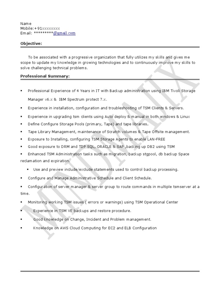 Ibm Tivoli Sample Resume 3 | PDF | Backup | Information Retrieval