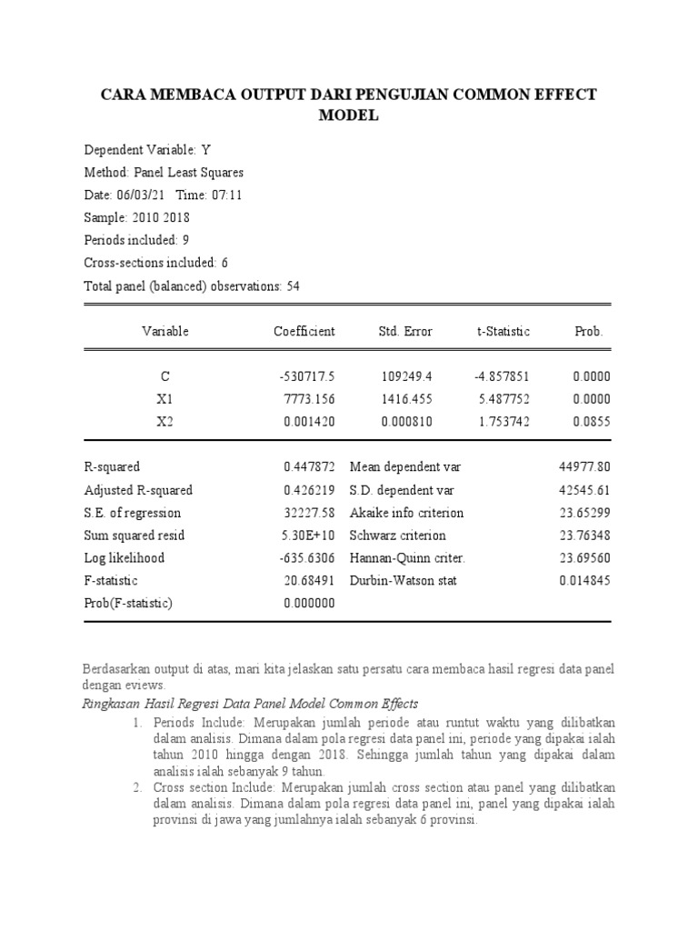 Cara Membaca Output Dari Pengujian Common Effect Model | PDF