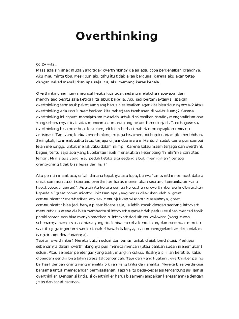 Cerpen - Overthinking | PDF | Pengembangan Diri