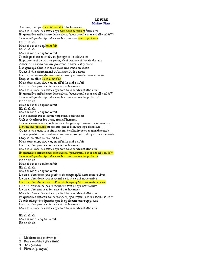 Paroles de "Le Pire" de Maître Gims | PDF