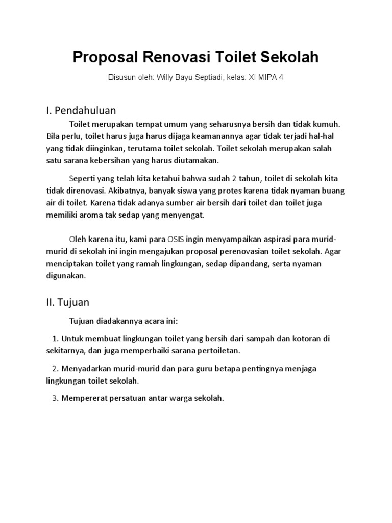 Proposal Renovasi Toilet Sekolah | PDF