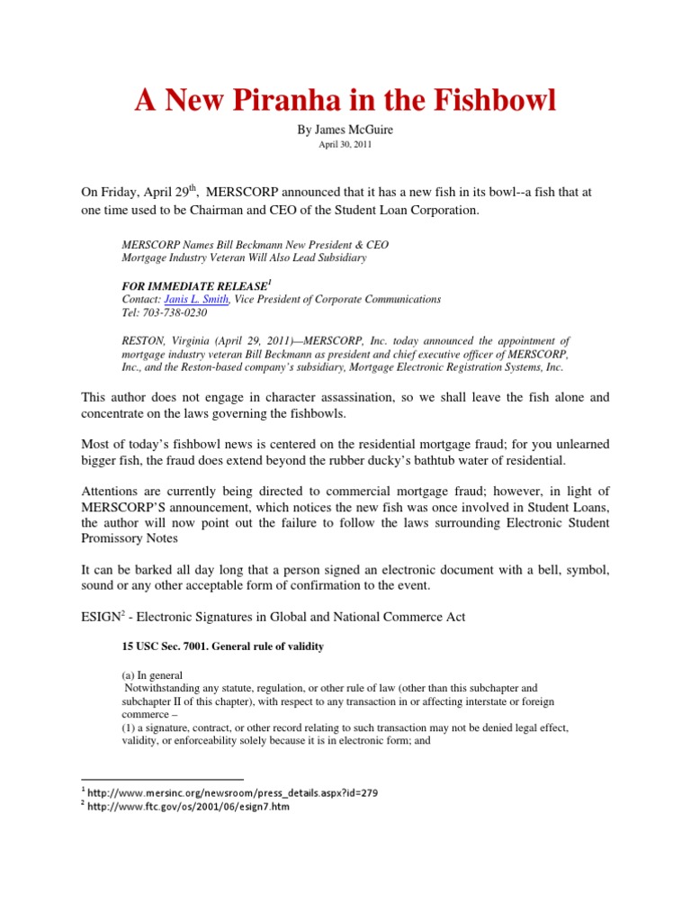 MERSCORP Appoints Bill Beckmann CEO | PDF | United States Code ...