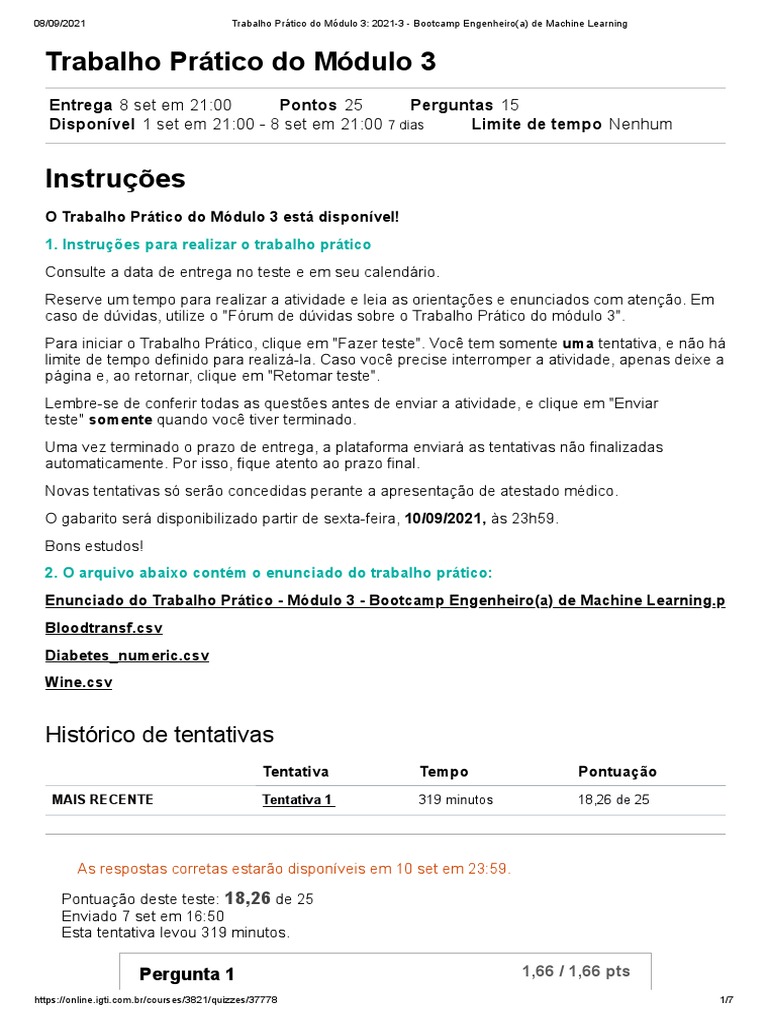 Trabalho Prático Módulo 3 Machine Learning Pdf Aprendizado 6860