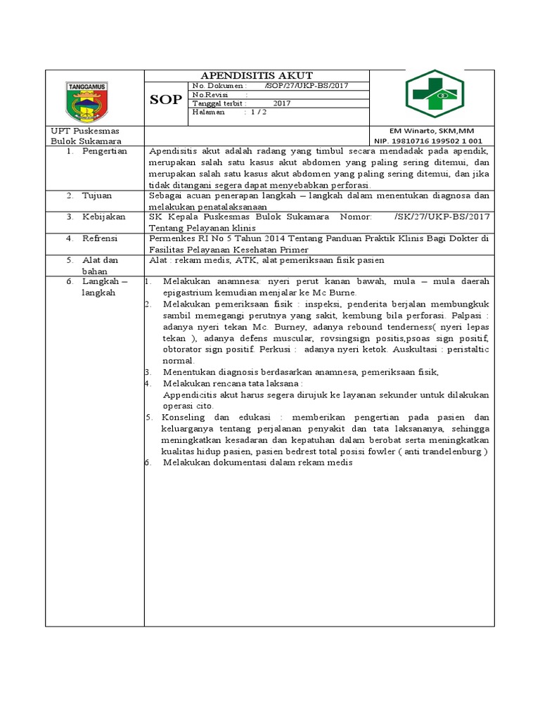 Sop Apendisitis Akut | PDF