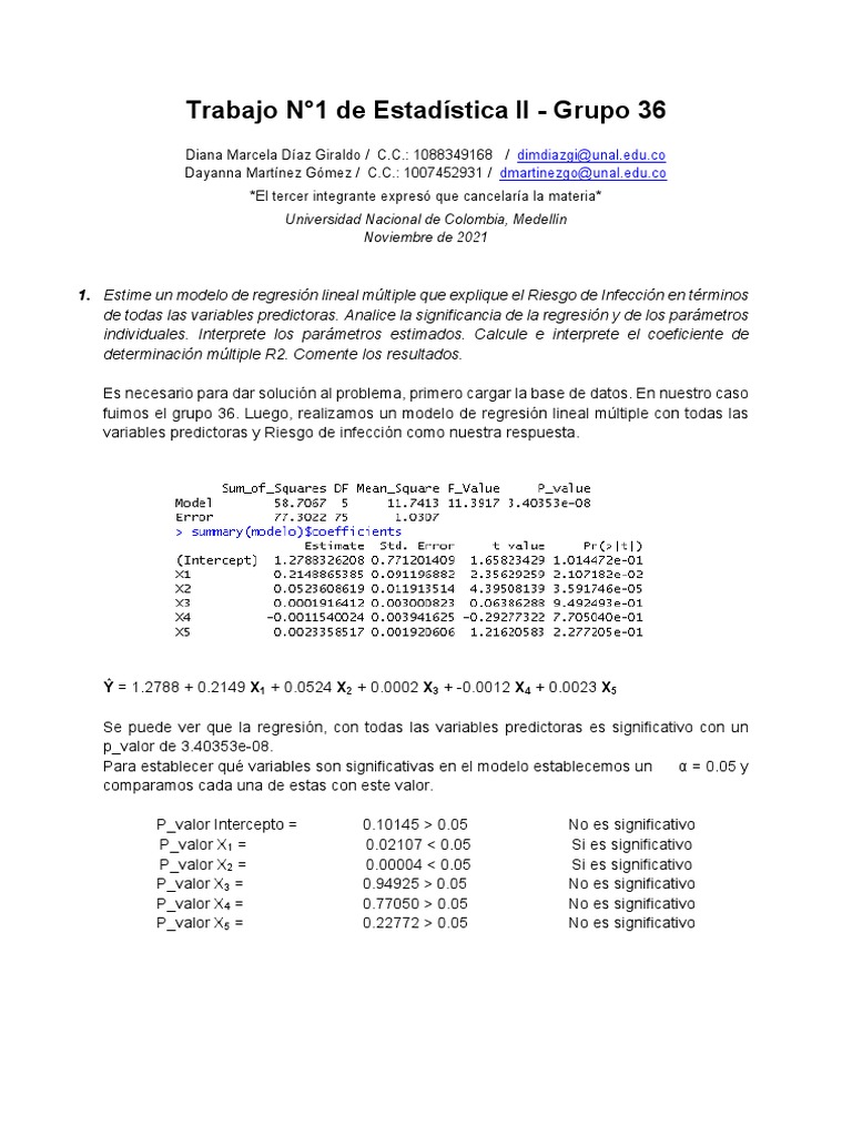 1er Trabajo E2-Grupo 36 | PDF | Análisis de regresión | Análisis de variación