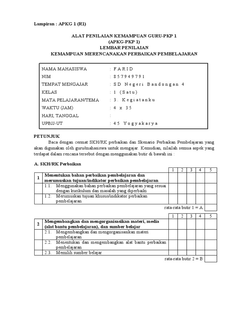 APKG PKP R1 Dan K1 | PDF