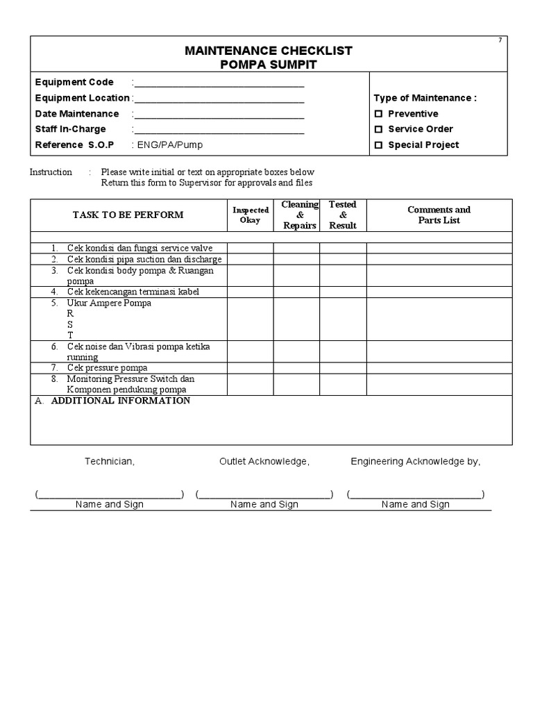 Form Checklist Pompa | PDF