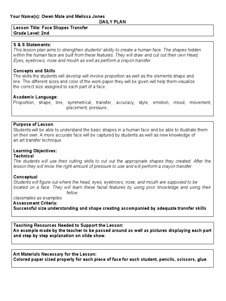 Face Shape Transfer | PDF | Face | Lesson Plan