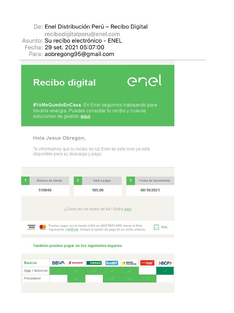 Recibo de Luz Enel: Consulta y Pago | PDF