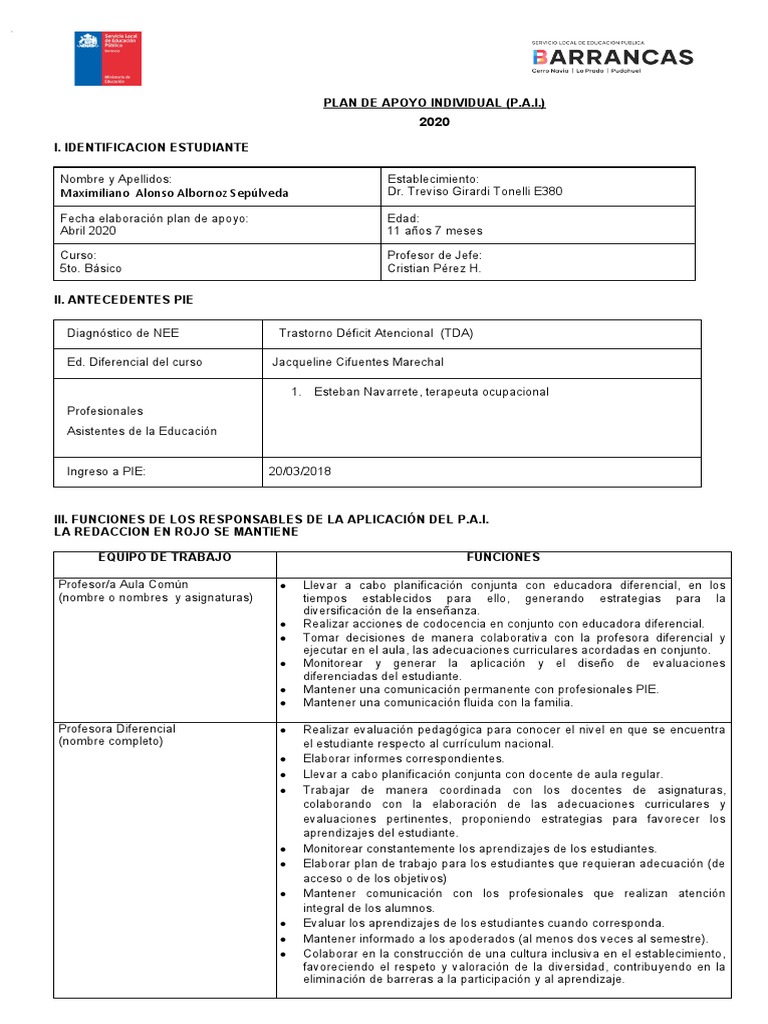 Ejemplo Pai | PDF | Maestros | Evaluación