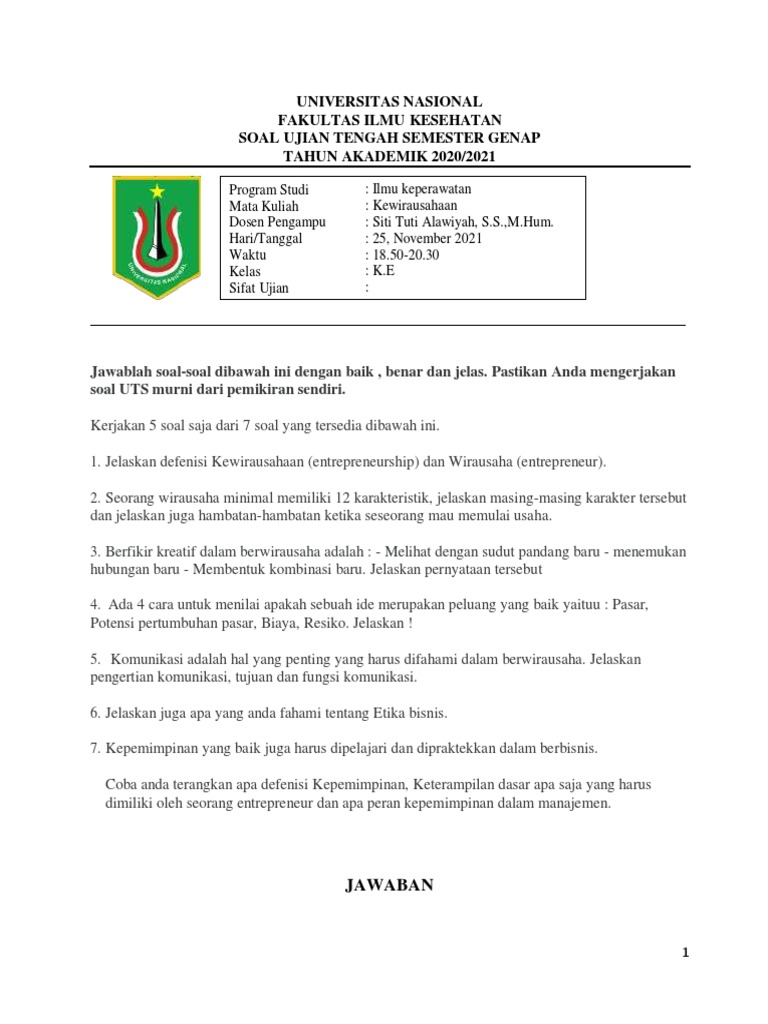 Uts Kwu Keperawatan Aditya Putra Pratama Kelas e Semester 1 | PDF