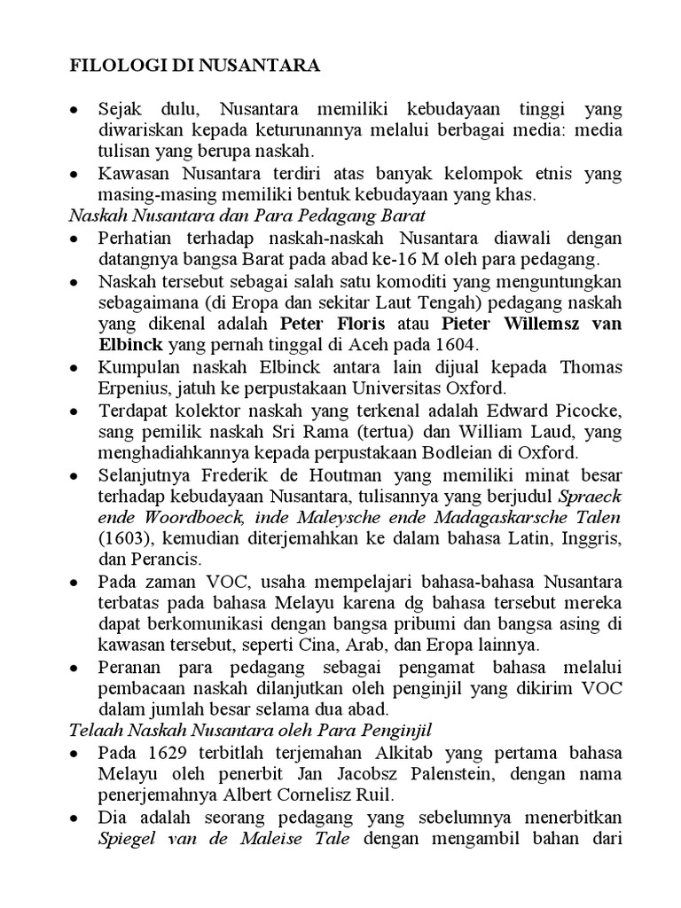 PERKEMBANGAN FILOLOGI NASKAH NUSANTARA | PDF