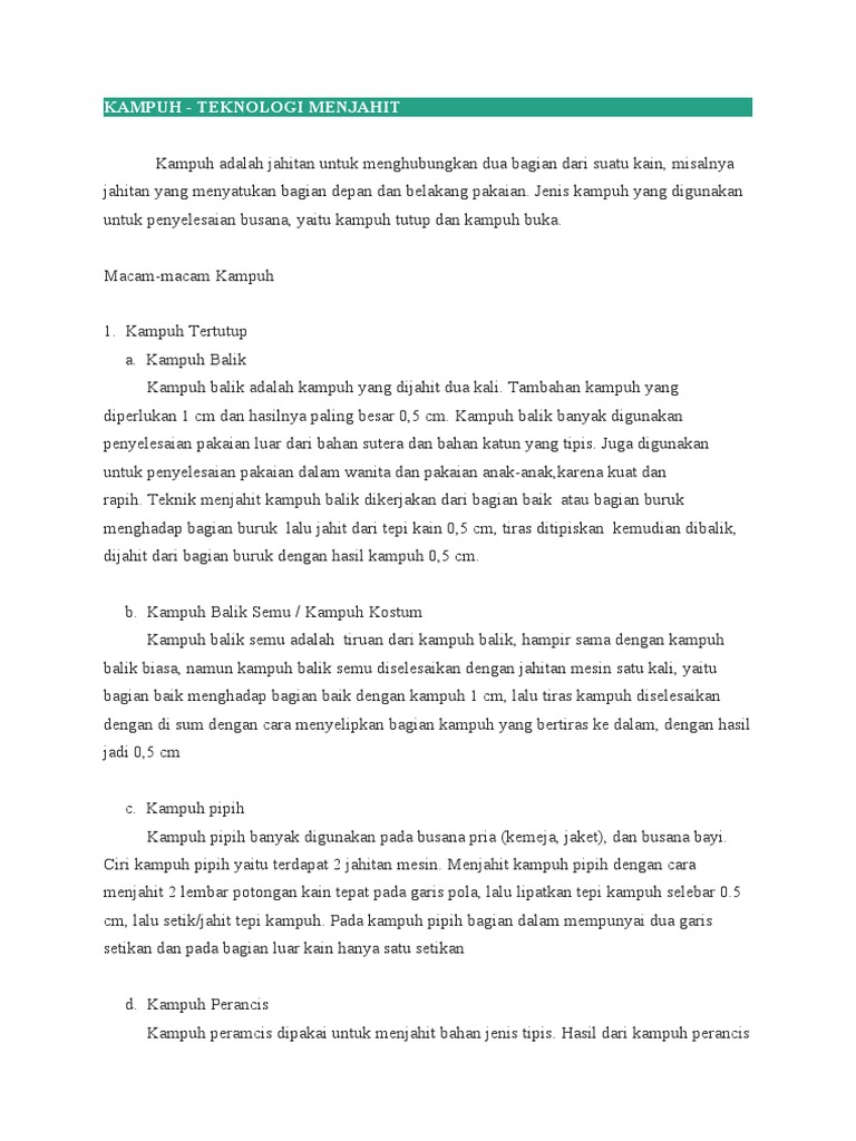 Jenis-jenis Kampuh dalam Menjahit | PDF