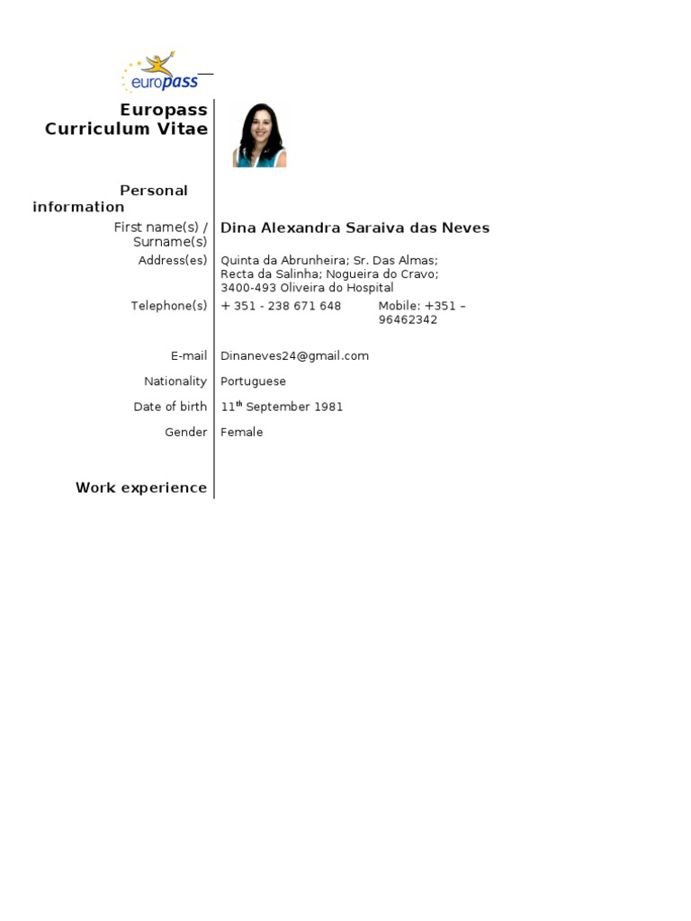 CV Europass English Version | PDF | Cognition | Learning