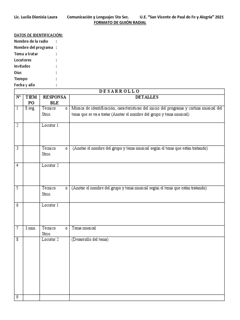 Formato de Guión Radial | PDF