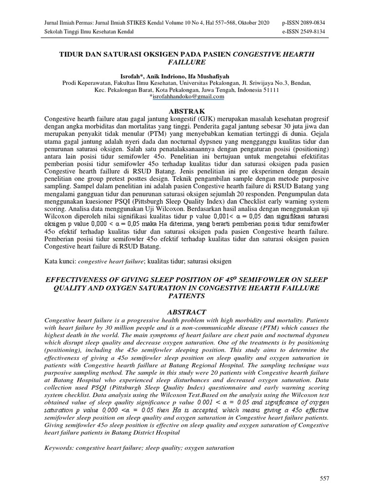 EFFECTIVENESS OF 45° SEMI-FOWLER SLEEP POSITION ON SLEEP QUALITY AND ...