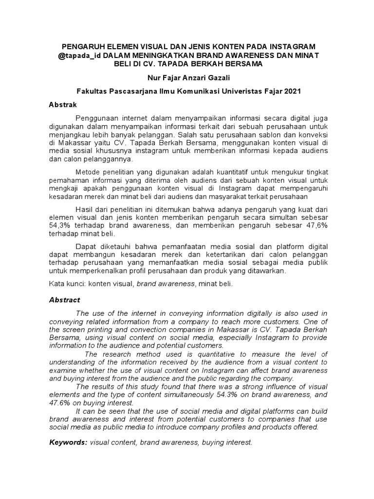 Jurnal Pengaruh Elemen Visual Dan Jenis Konten Pada Instagram | PDF