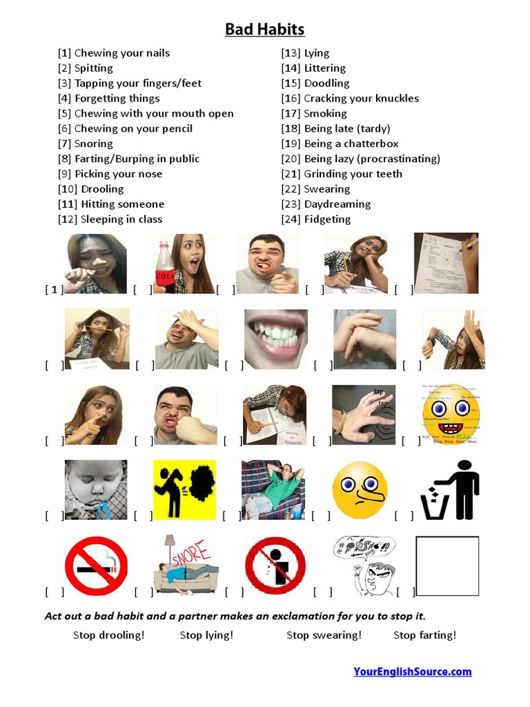 A Comprehensive List and Analysis of Common Bad Habits | PDF | Sentence ...