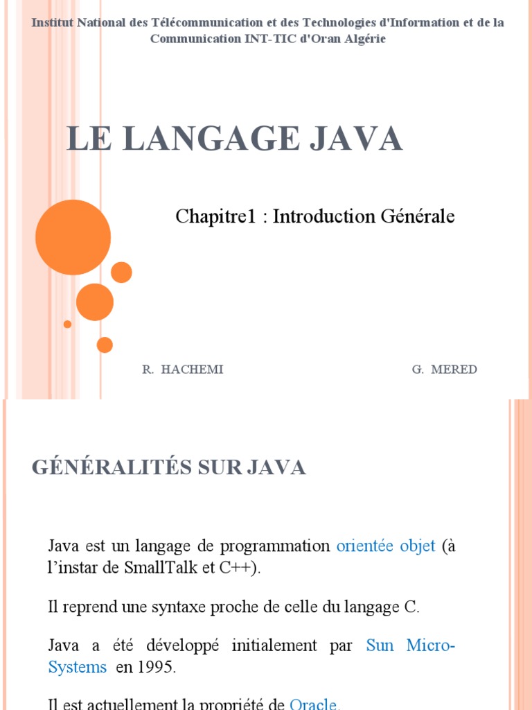 Chap1 Generalites JAVA | PDF | Java (Langage de programmation ...