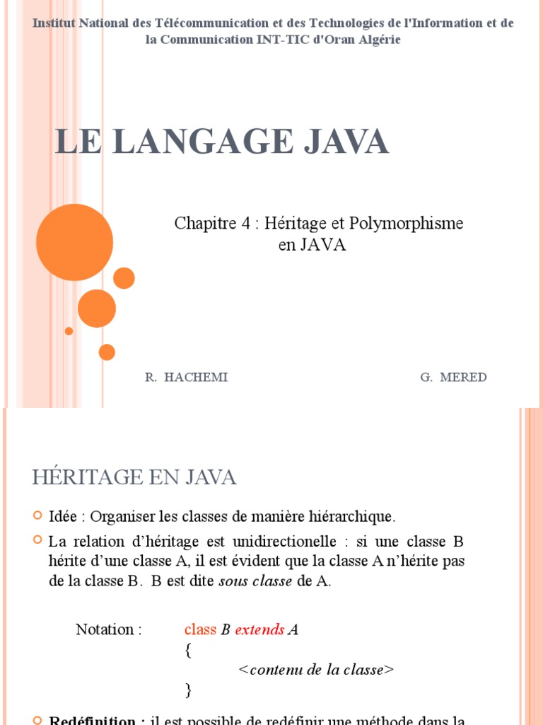 Chap4 Heritage Polymorphisme JAVA | PDF | Classe (informatique ...