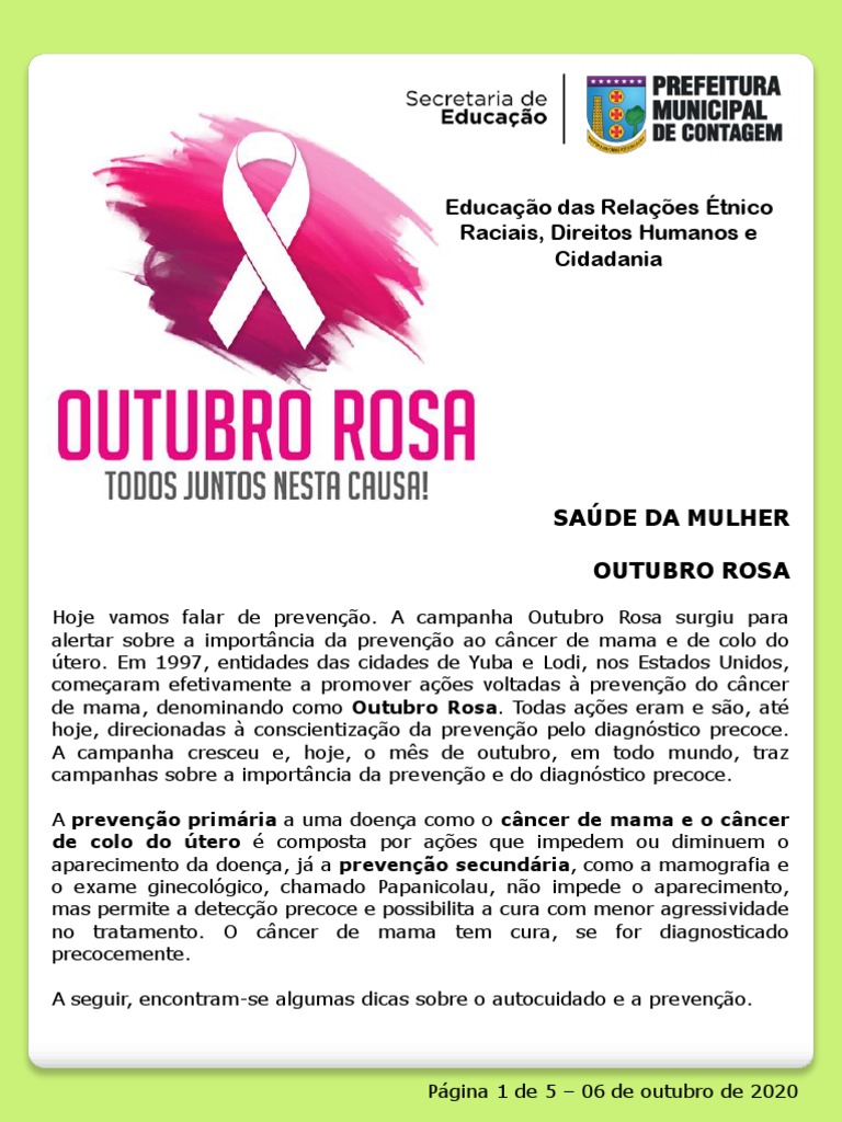 Slide Outubro Rosa | PDF | Câncer | Câncer de mama