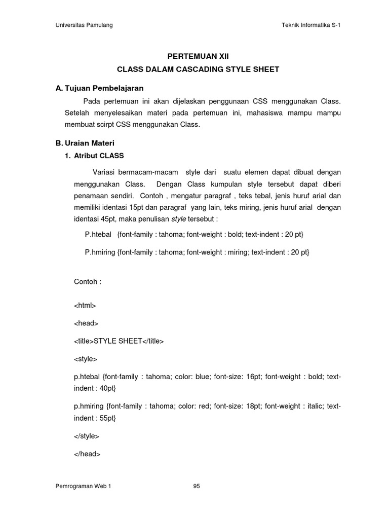 TPL0293 - 12 - Clas Dalam Cascading Style Sheet | PDF