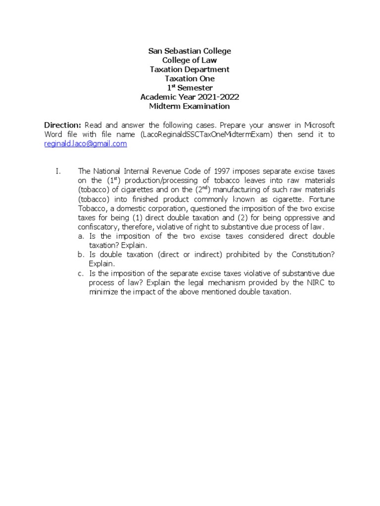 Midterm Exam in Taxation One 1st Sem of AY 2021 2022 | PDF | Gross ...