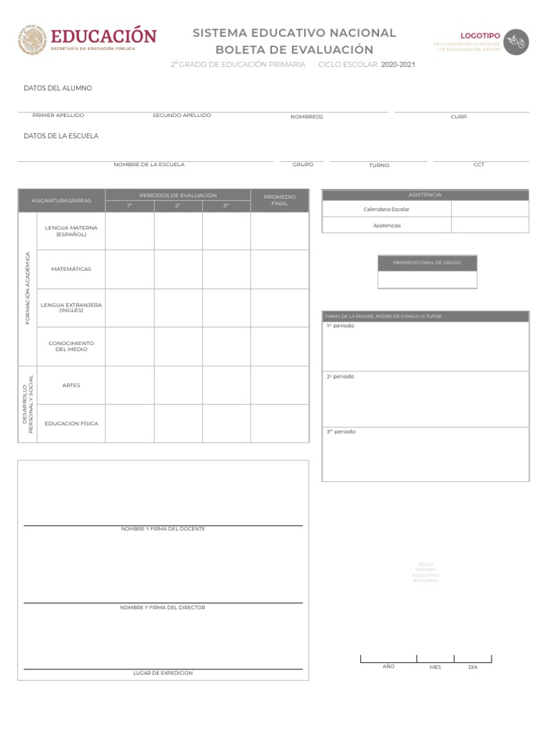 Boleta Editable de Segundo Grado | PDF