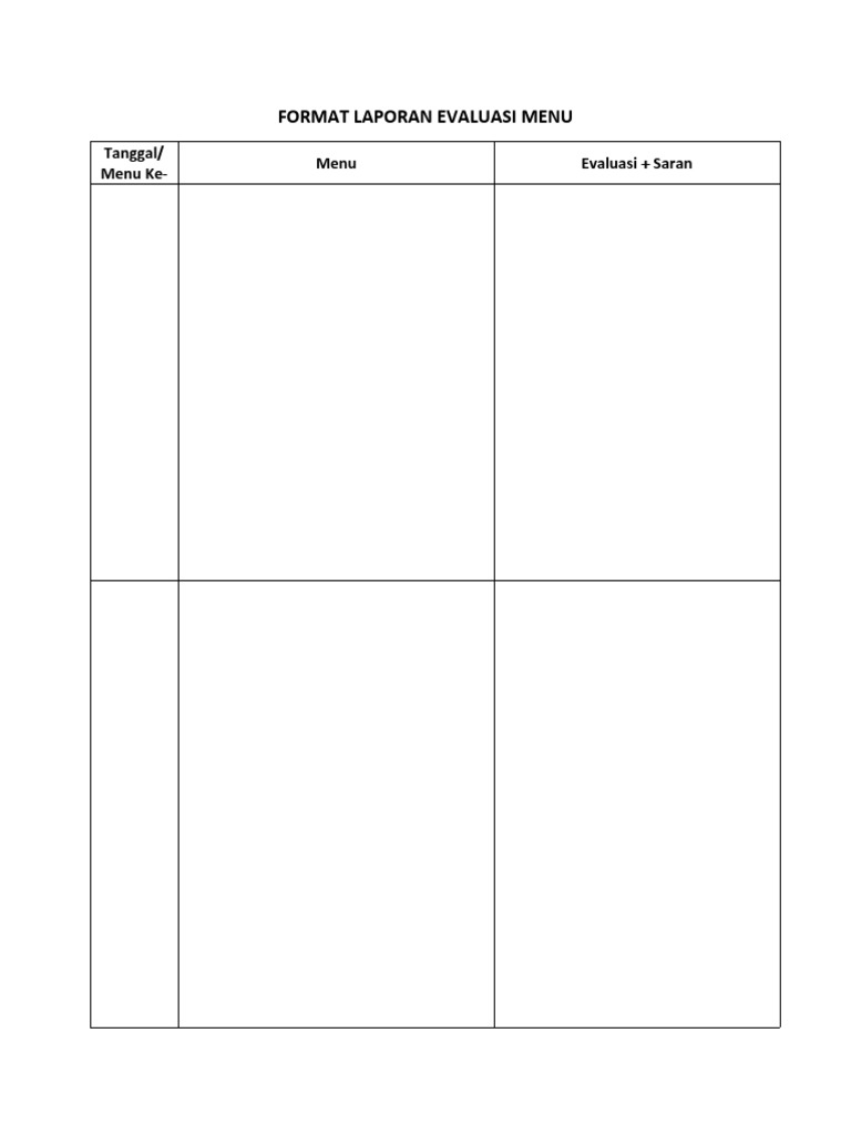Format Laporan Evaluasi Menu | PDF