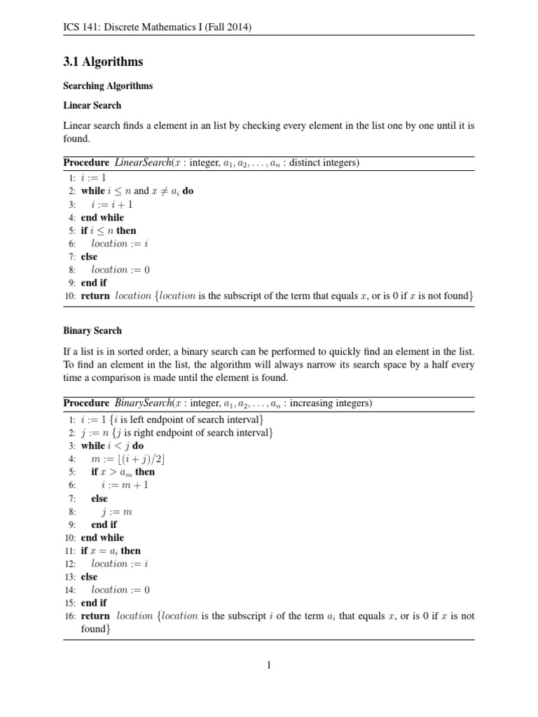 3.1 Algorithms: Searching Algorithms Linear Search | PDF | Mathematical Logic | Discrete Mathematics