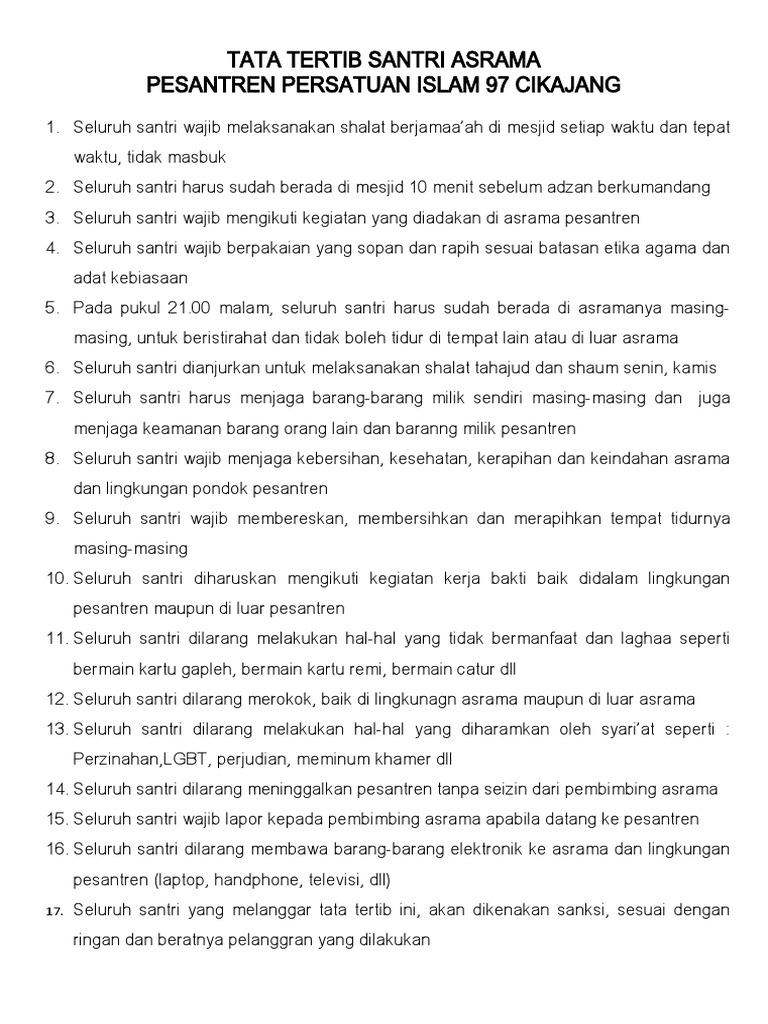Tata Tertib Santri Asrama Pdf 