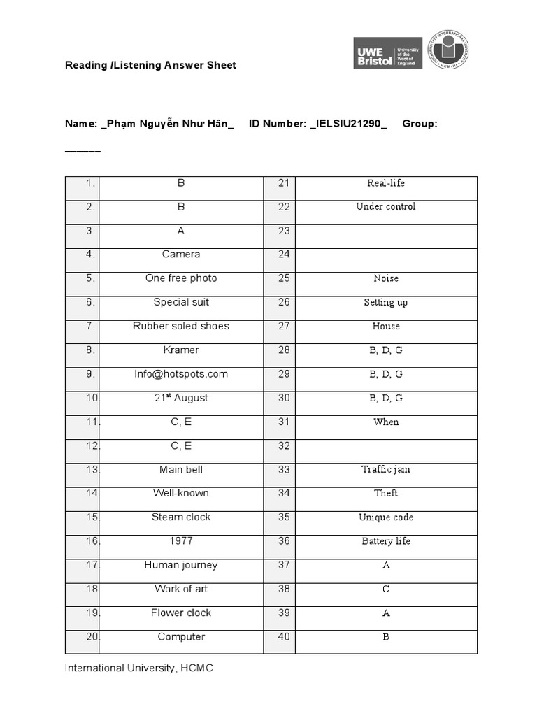 02 Reading and Listening Answer Transfer Sheet | PDF