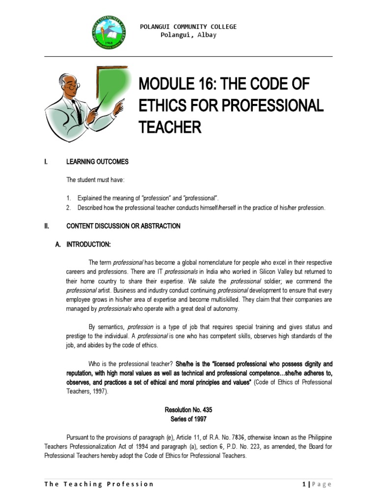 Module 16 The Code of Ethics For Professional Teacher | PDF | Teachers ...