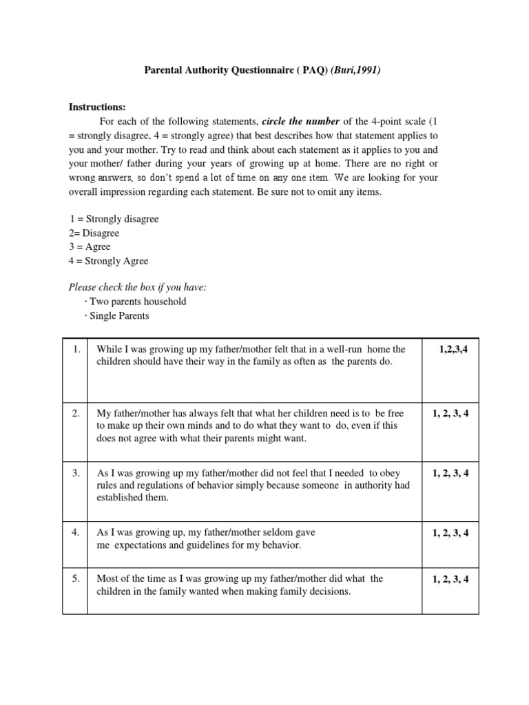 UPDATED-PAQ-Questionnaire - BURI1991-G07 | PDF | Father | Behavioural ...