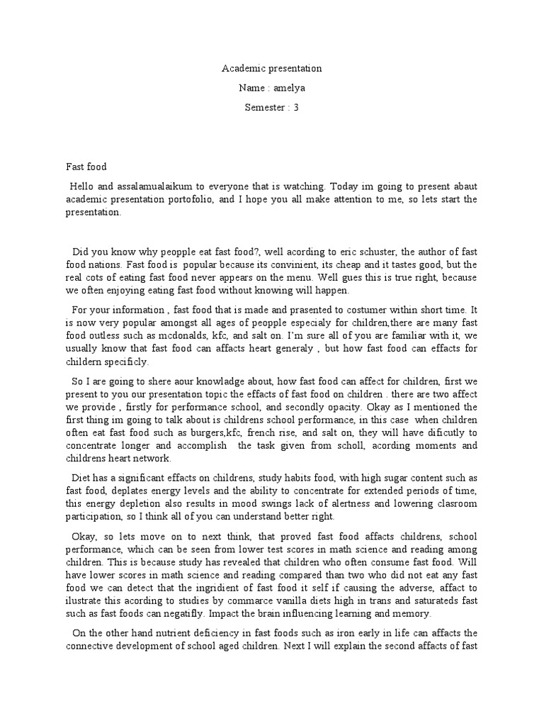 Academic Presentation - Script. Amelya | PDF | Fast Food | Foods