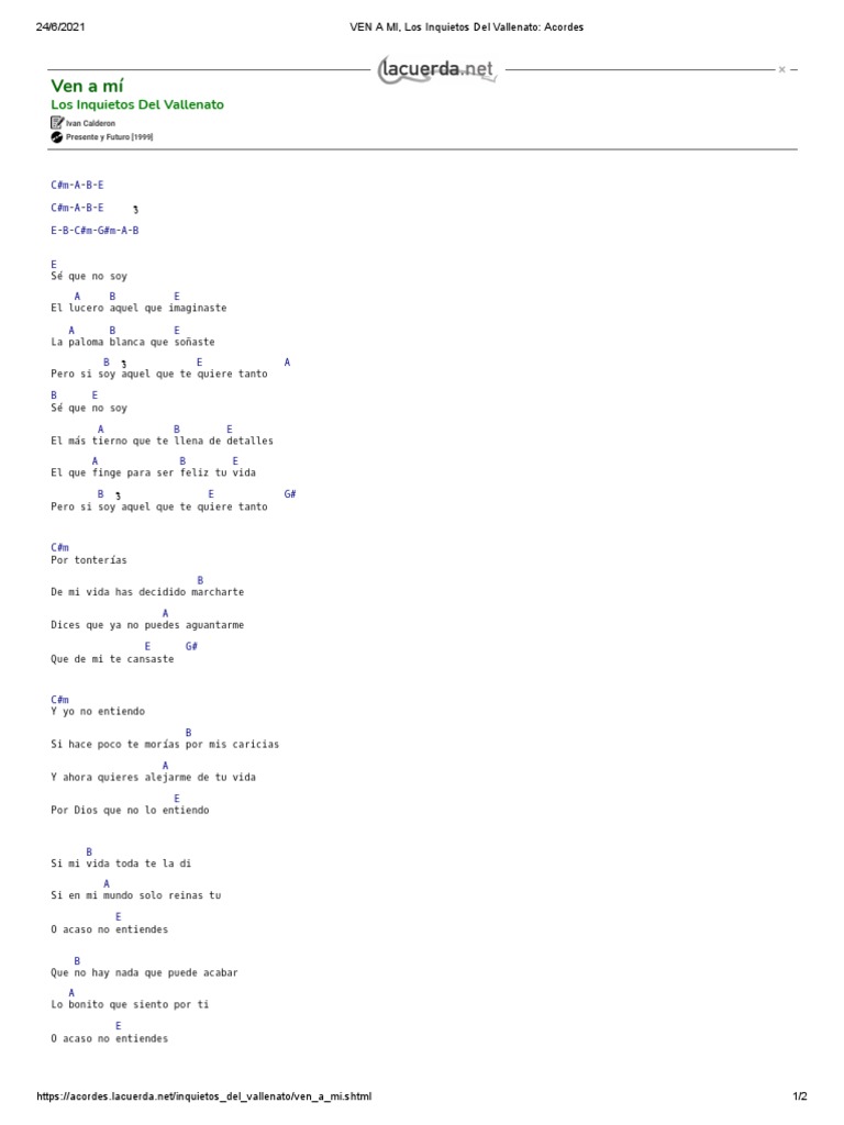VEN A MI, Los Inquietos Del Vallenato - Acordes | PDF