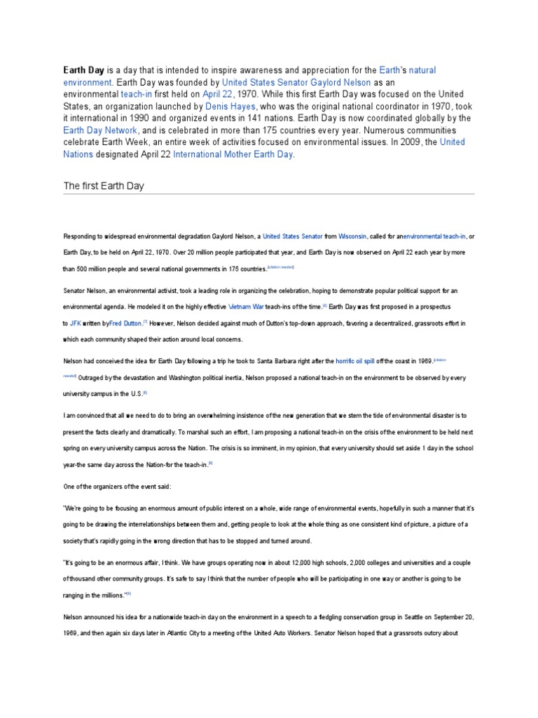 The First Earth Day: Earth Day Is A Day That Is Intended To Inspire ...