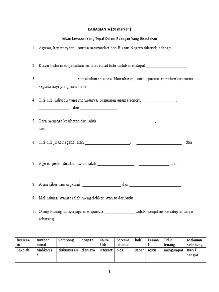 Moral Pat Form 2 Peperiksaan Akhir Tahun | PDF