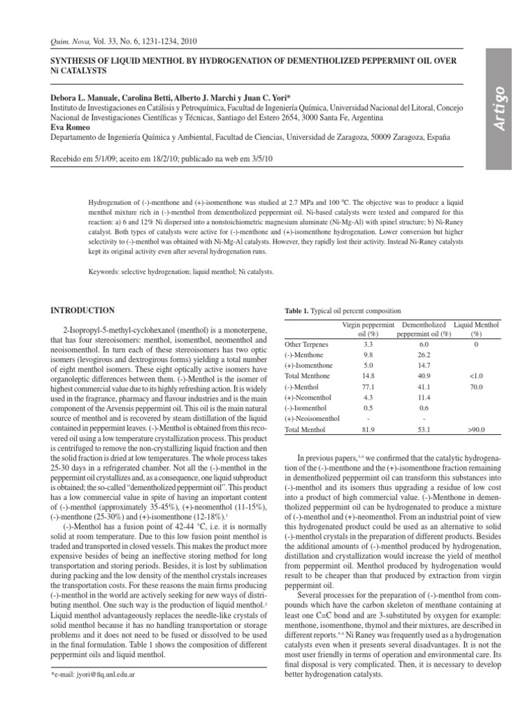 Synthesis of Liquid Menthol by Hydrogenation of de | PDF ...