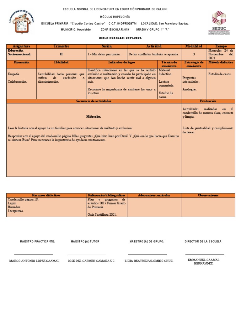 Planeación Educación Socioemocional | PDF | Educación primaria ...