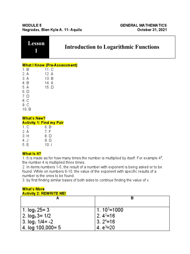 Module 5 General Mathematics | PDF | Logarithm | Function (Mathematics)