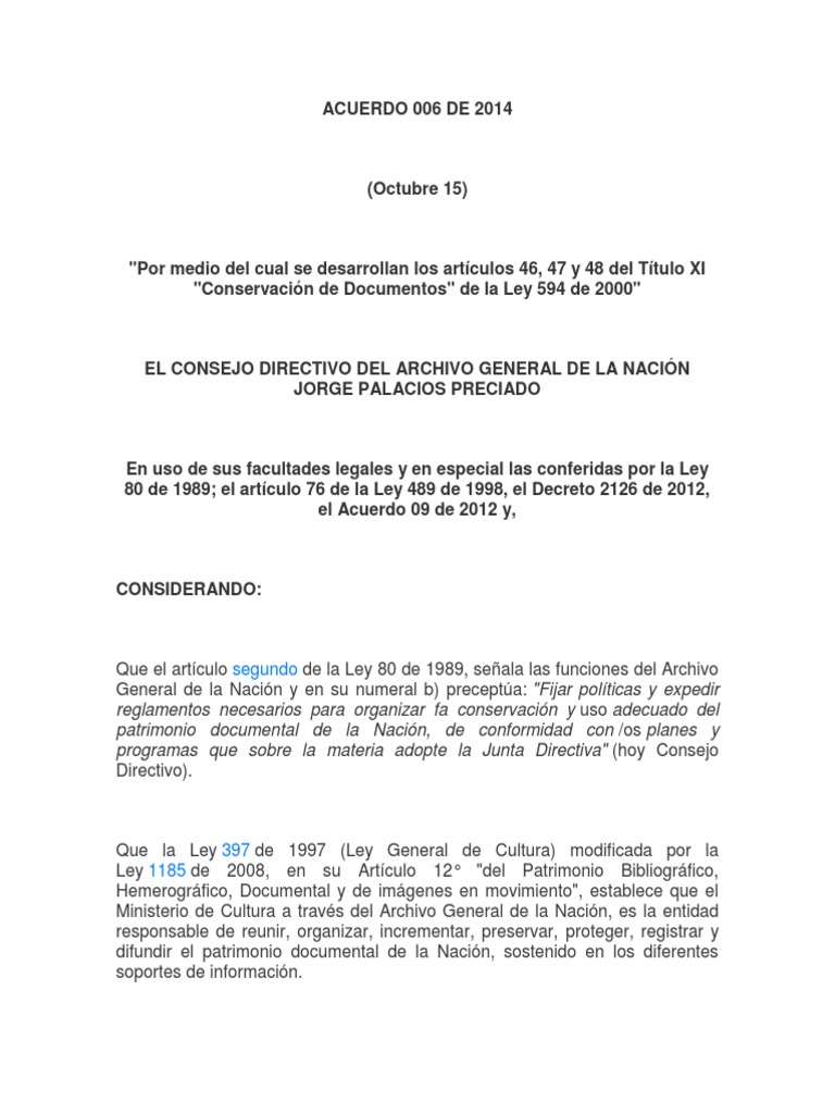 Acuerdo 006 de 2014 | PDF | Gestión de registros