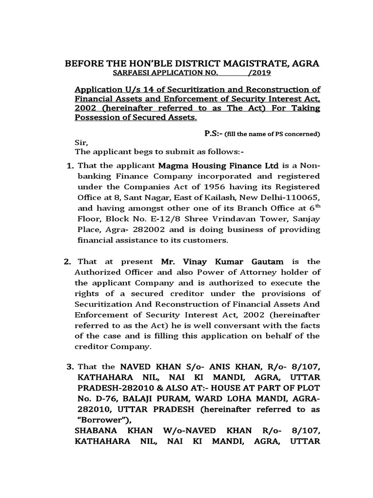 Format Sec 14 Sarfaesi | PDF | Loans | Banks